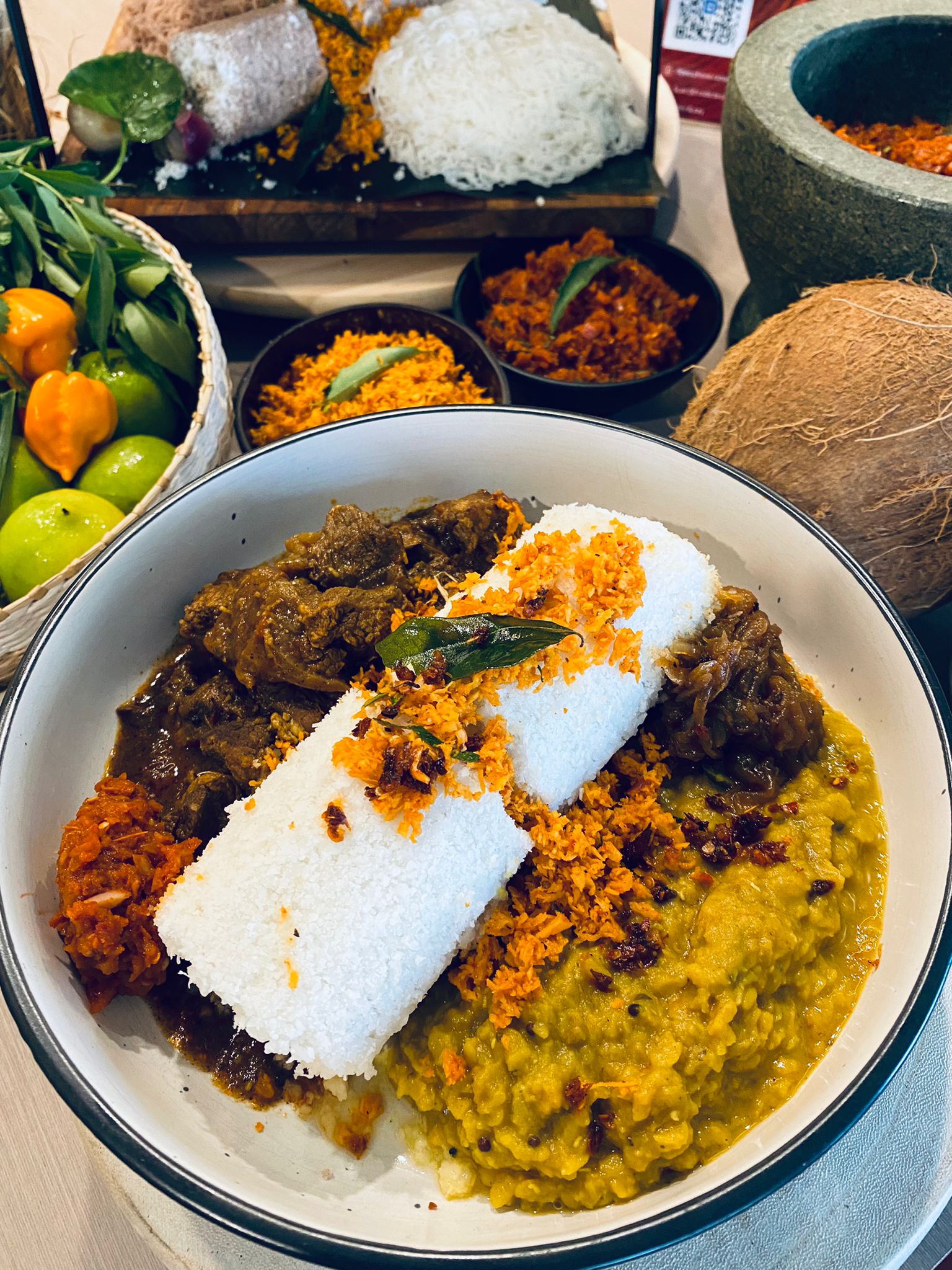 Nallur Puttu with Dhal and choice of Curry | Kandy Bites by Chef Ceylon